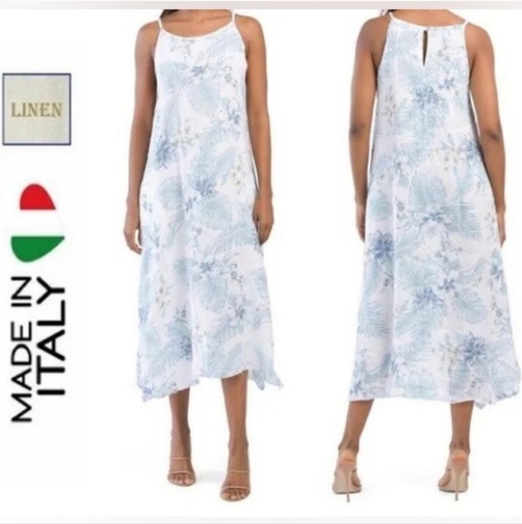 lungo L'arno | Dresses | Lungo Larno Blue Palm 0 Italian Linen Slip ...